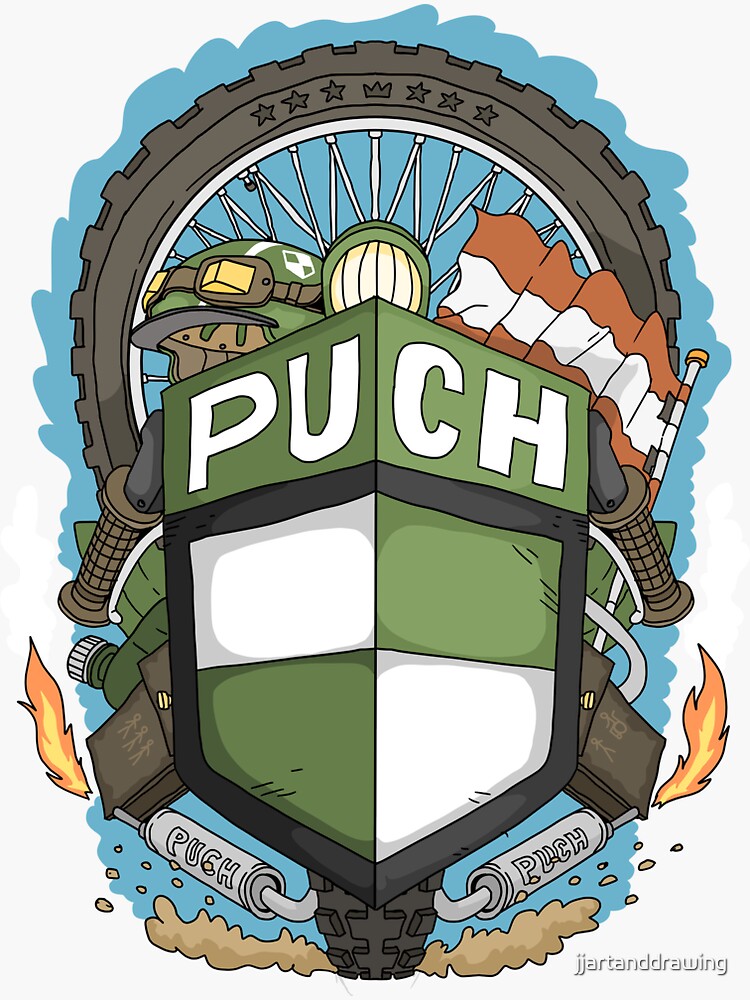 "Puch motorcycles, vintage emblem." Sticker for Sale by jjartanddrawing ...