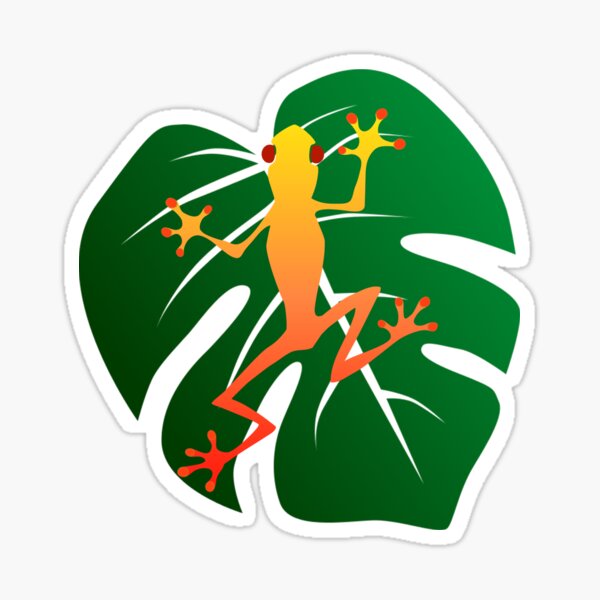 "Rainforest orange frog with tropical leaf." Sticker for Sale by ...