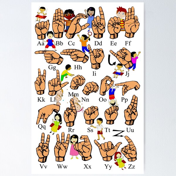 "ASL Alphabet Kids Cute American Sign Language Cartoon" Poster for Sale ...