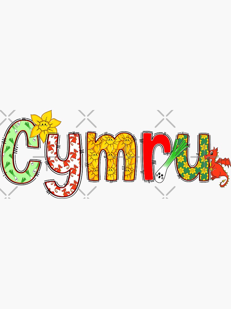 "Cymru Word With Daffodils, Dragons and Leeks" Sticker for Sale by ...