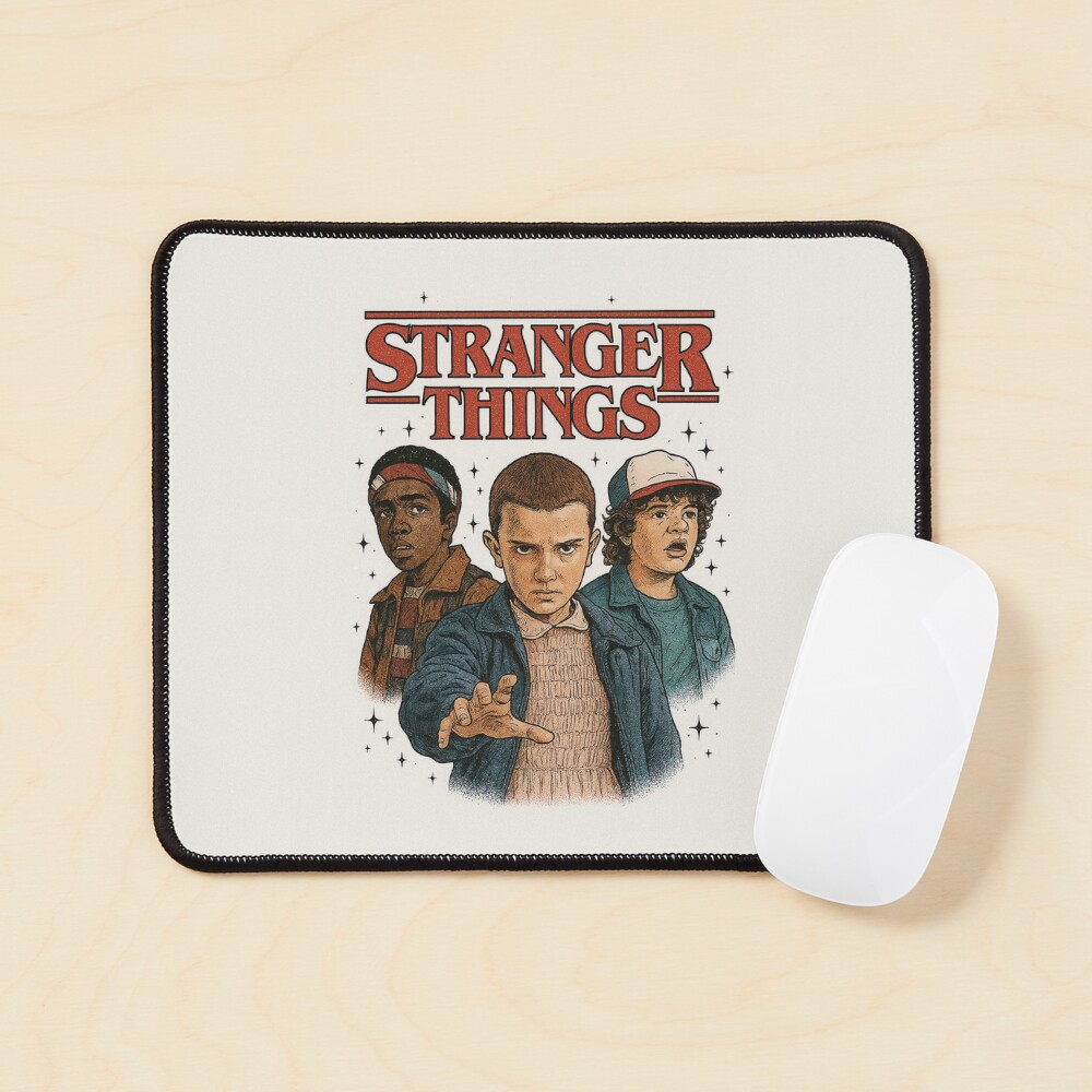 "Stranger Things kids in bold illustrated style, Eleven stands front ...