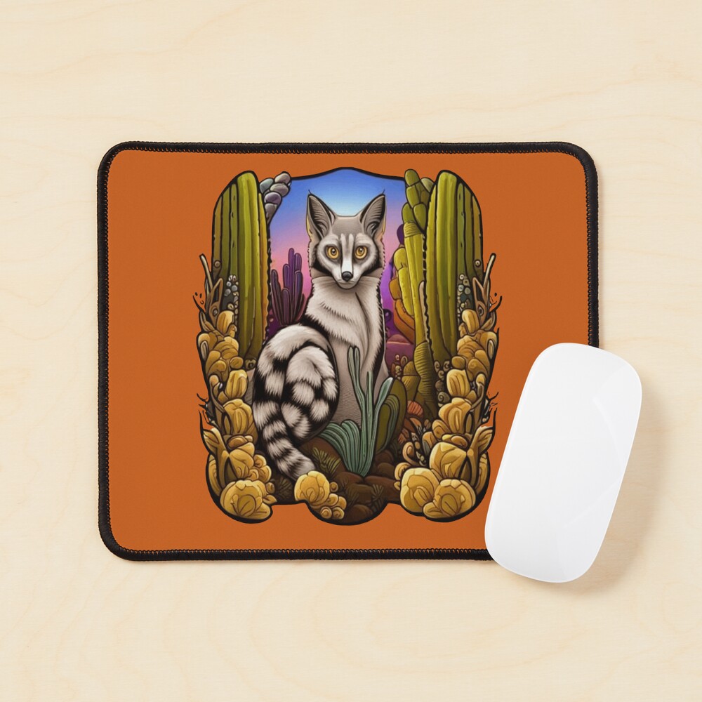 "Arizona Ring Tailed Cat Surrounded By Cacti Cartoon Tattoo" Sticker ...