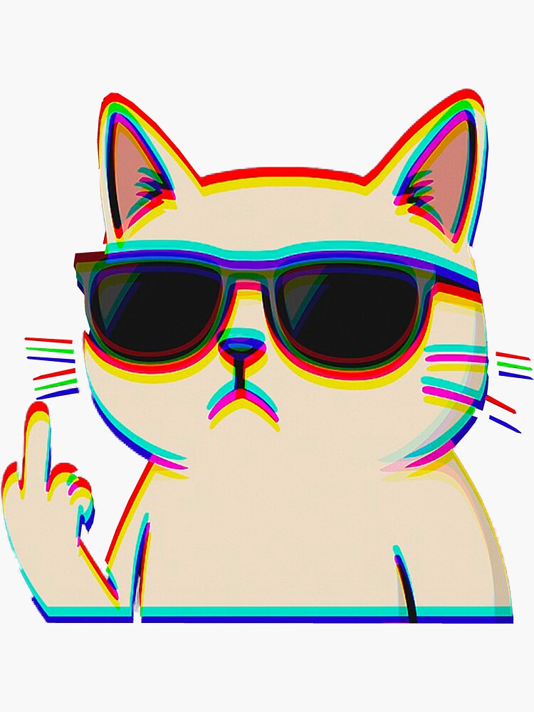 "Middle Finger Cat Sticker – Funny Rebel Cat with Sunglasses" Sticker ...
