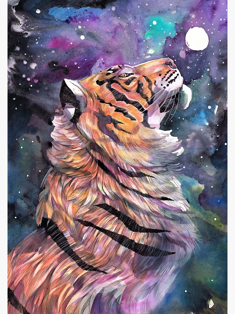 "Tiger and Moon" Art Print by Everlyn | Redbubble