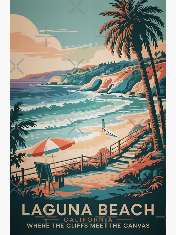 "Laguna Beach California Travel Poster – Retro Cliffside Surf Print ...