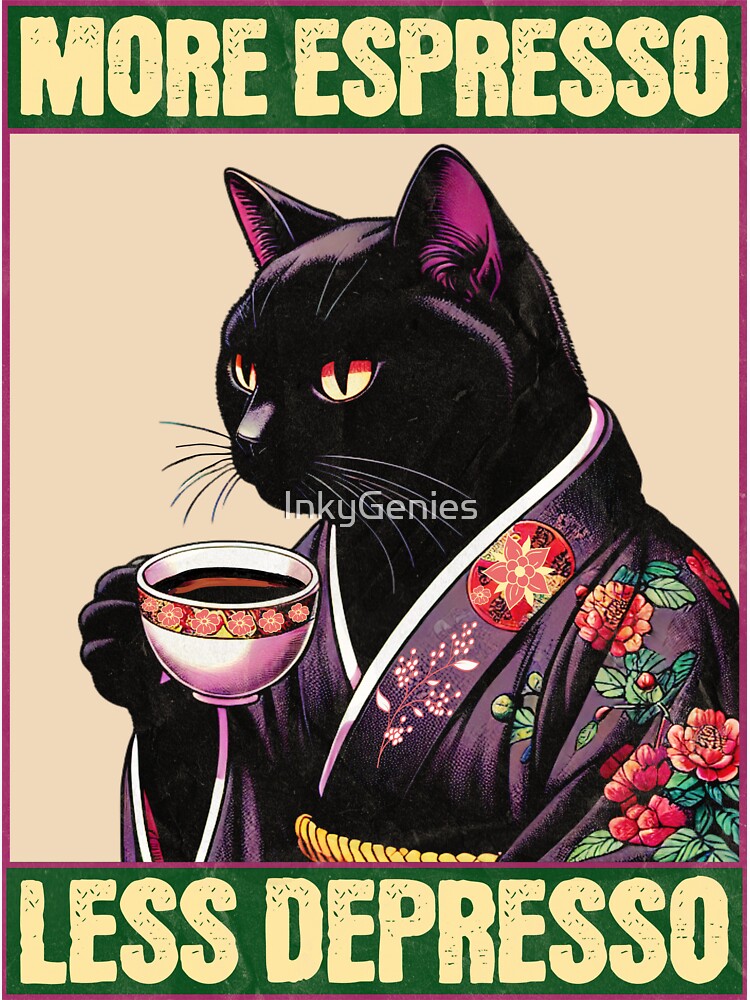 "More Espresso Less Depresso Meme - Funny Coffee Cat Vintage Poster ...