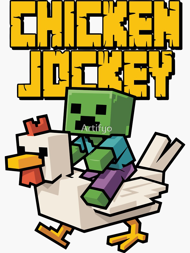 "Funny Chicken-Jockey Zombie Pixel Art Gamer For Boys Kids" Sticker for ...