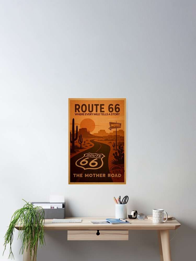 "Route 66 Poster Design - Retro Travel Print" Poster for Sale by ...