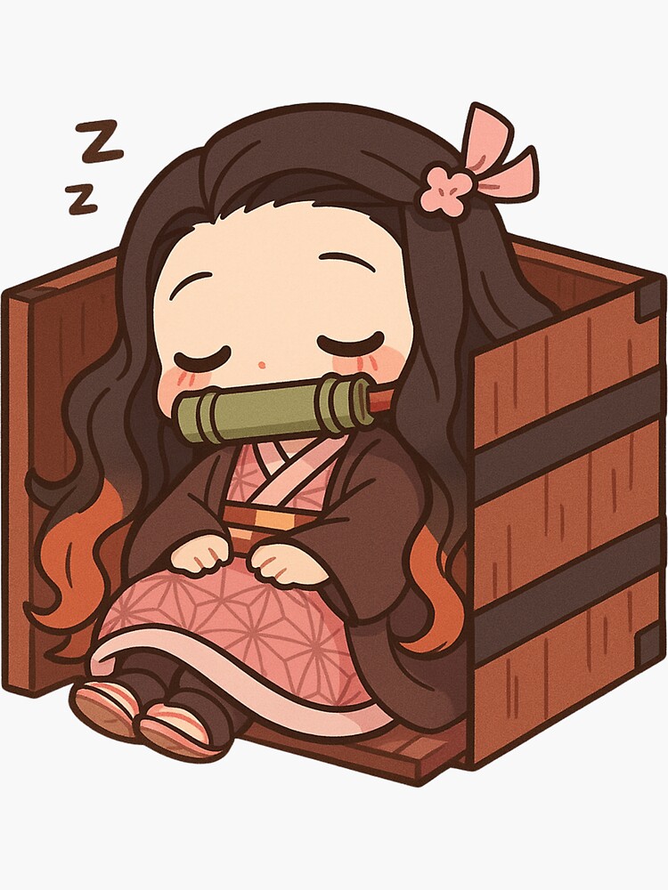 "Kawaii Nezuko Sleeping in Box – Chibi Demon Slayer Art" Sticker for ...