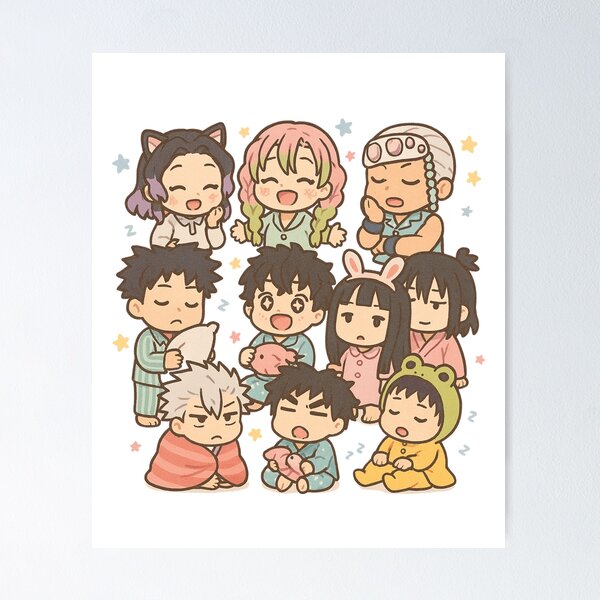 "Hashira Slumber Party – Cute Chibi Demon Slayer Pajama Squad" Poster ...