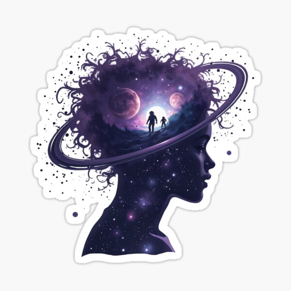 "Cosmic Mindscape - Astronauts in the Galaxy Silhouette" Sticker by latelierdechris | Redbubble