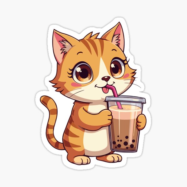 "Cute cat drinking bubble tea" Sticker for Sale by danhproject | Redbubble