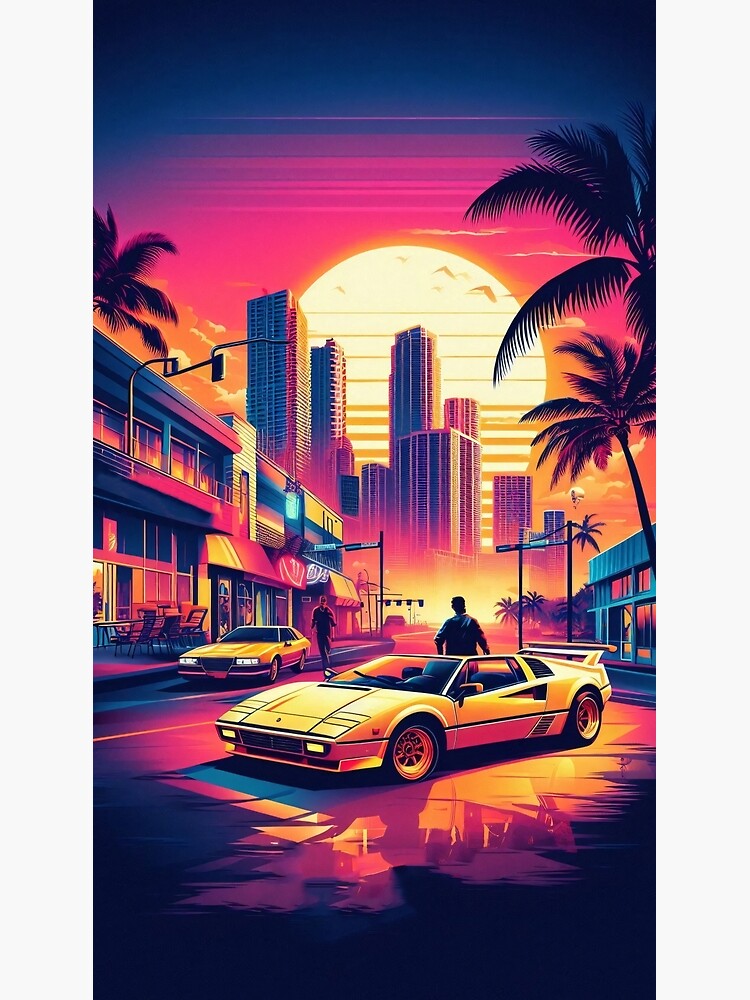 "Vice City inspired retro Miami lifestyle 1980s, golden sunsets ...