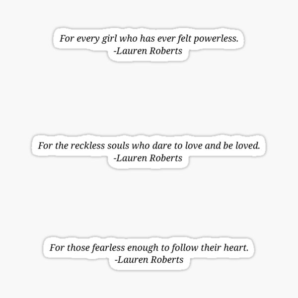 "Powerless, Fearless, Reckless Book Dedications" Sticker for Sale by ...