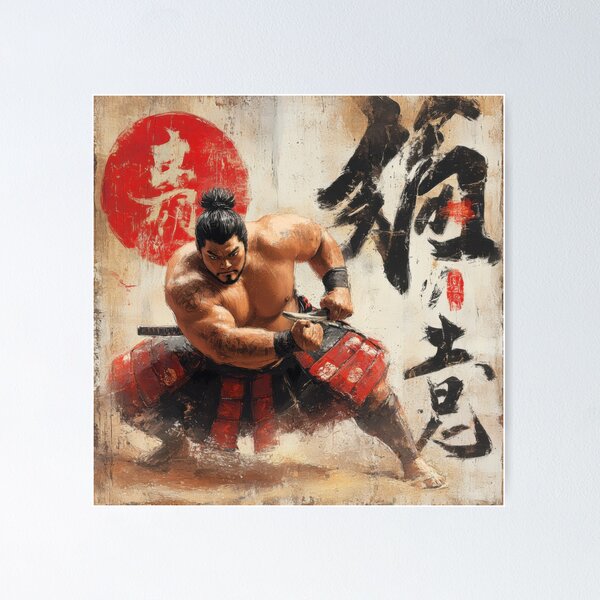 "Japanese Sumo Wrestler in Fighting Stance" Poster for Sale by ...