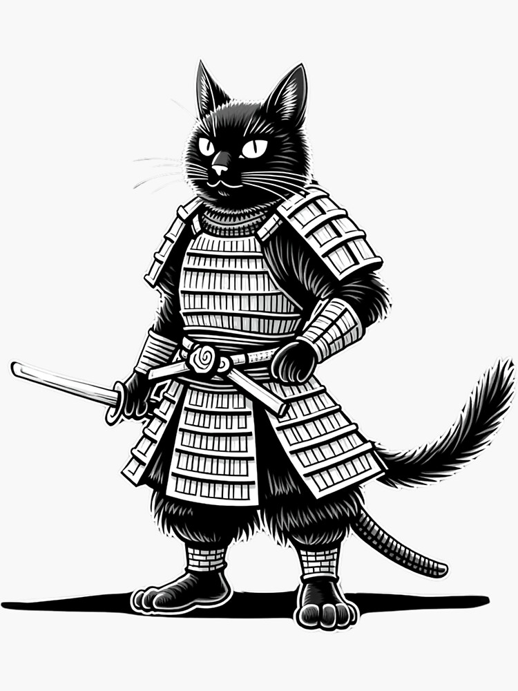 "Samurai Cat Warrior – Japanese Armor Cat Art" Sticker for Sale by ...