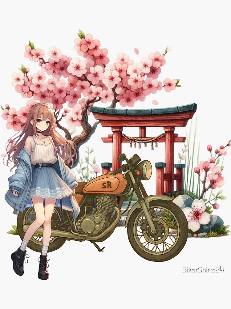 "Chibi Girl with Motorcycle SR400 SR500 Cherry Blossom – Japanese ...