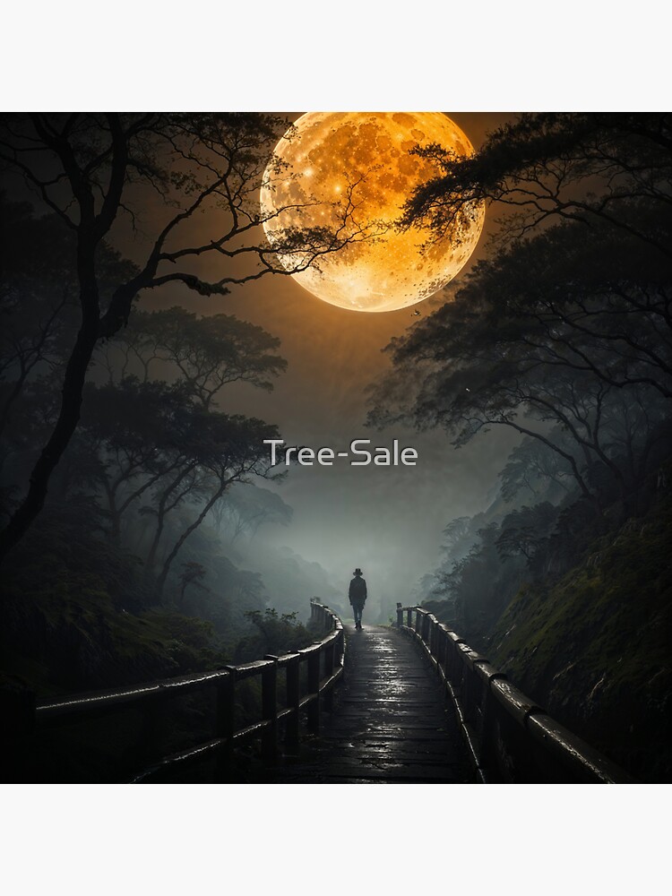 "Hyperrealistic Moonlit Forest Path Art Print – Lone Wanderer Under ...