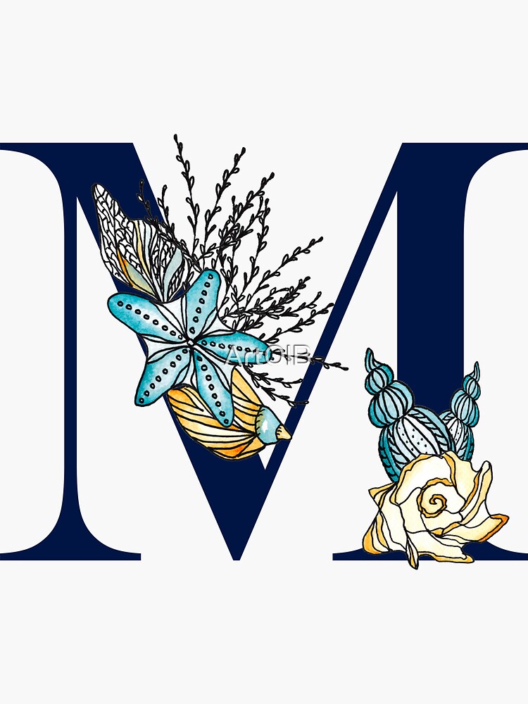 "Letter M - Navy uppercase Alphabet, sea life, seashells, ocean ...