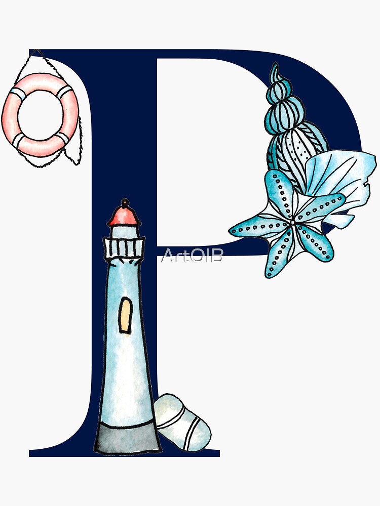 "Letter P - Navy uppercase Alphabet, sea life, seashells, ocean ...