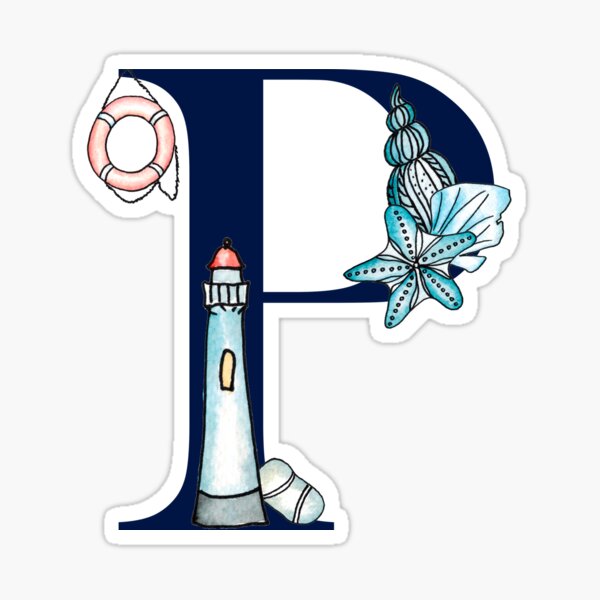 "Letter P - Navy uppercase Alphabet, sea life, seashells, ocean ...