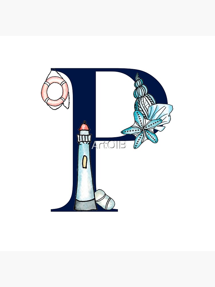 "Letter P - Navy uppercase Alphabet, sea life, seashells, ocean ...