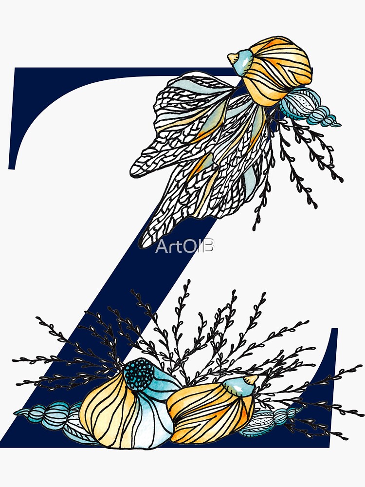"Letter Z- Navy uppercase Alphabet, sea life, seashells, ocean ...