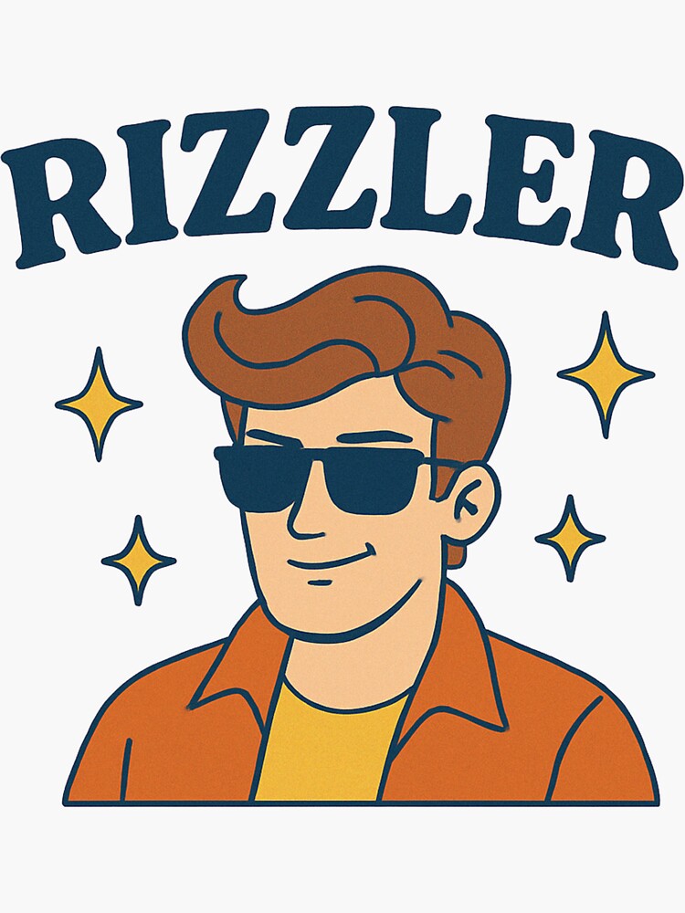 "Rizzler – Cool Guy Rizz Meme | Funny Gen Z Slang Design" Sticker for ...