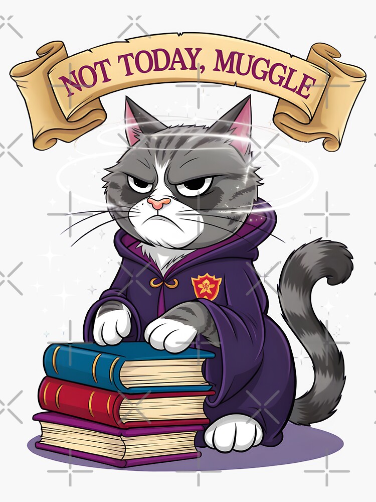 "Grumpy Wizard Cat "Not Today Muggle" Funny Magical T-Shirt Design ...