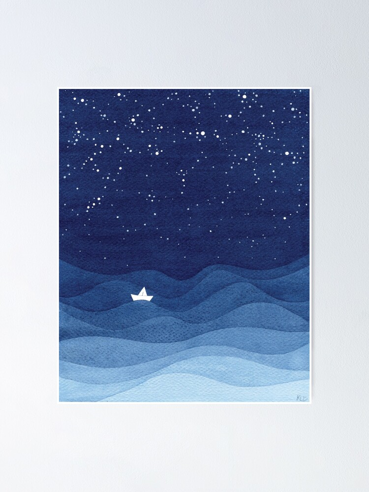 "blue ocean waves, sailboat ocean stars" Poster by VApinx | Redbubble