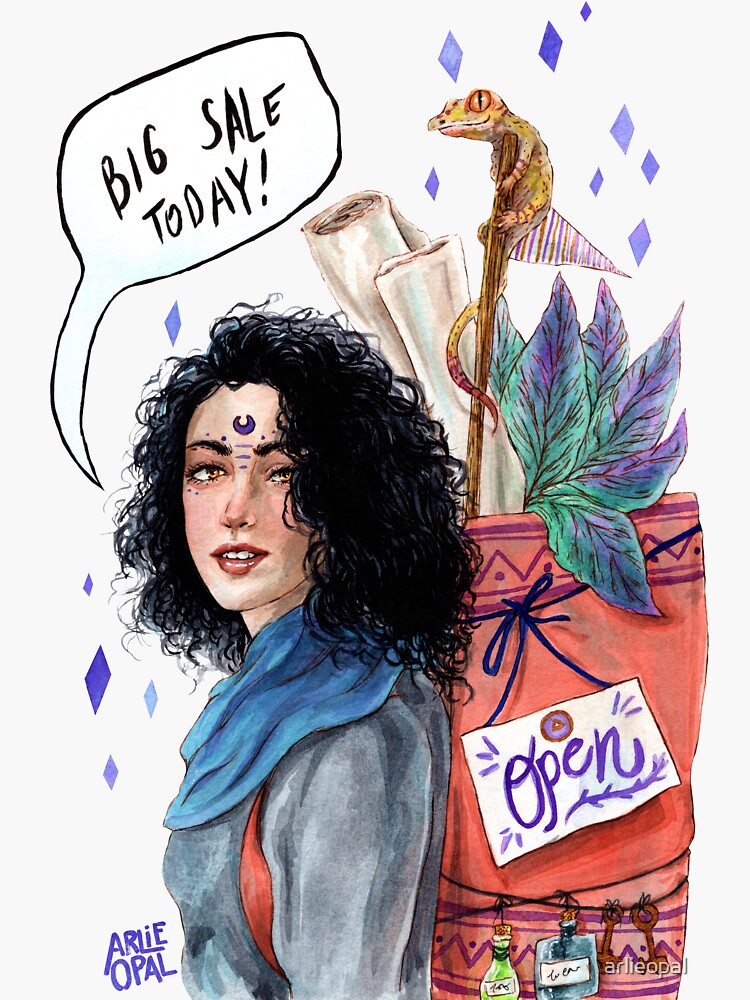 "Merchant Witch Watercolor Illustration" Sticker by arlieopal | Redbubble