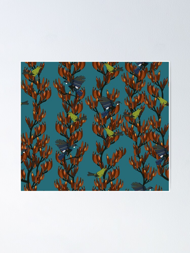 "Tui and Koromiko on Harakeke" Poster for Sale by CopperCatkin | Redbubble