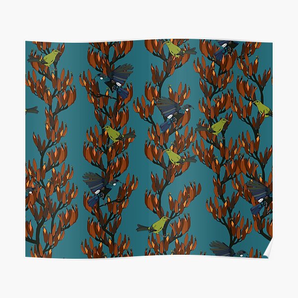 "Tui and Koromiko on Harakeke" Poster for Sale by CopperCatkin | Redbubble