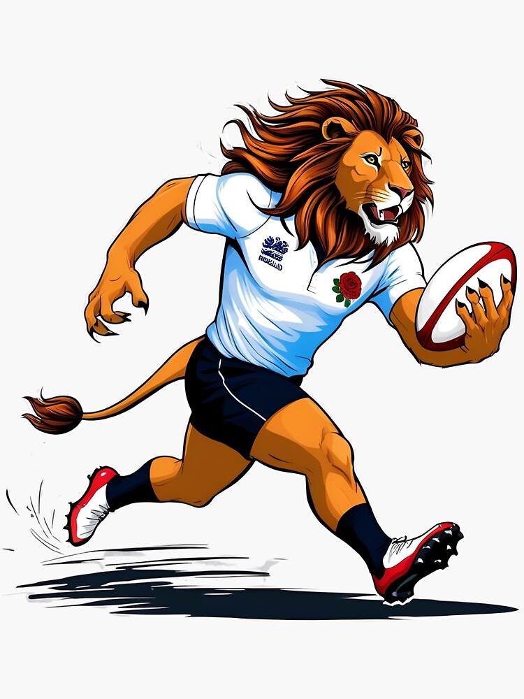 "England Rugby Lion – Fierce Mascot in White Jersey" Sticker for Sale ...