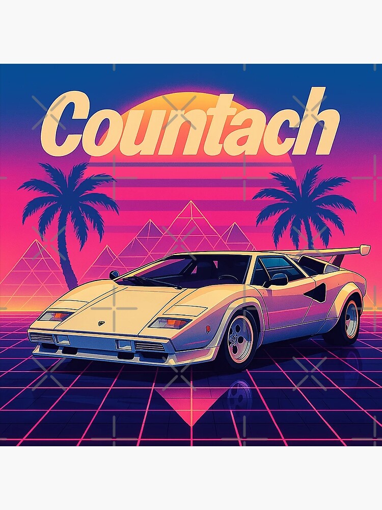 "Retro Lamborghini Countach Sunset Art – Vaporwave Miami 80s Aesthetic ...
