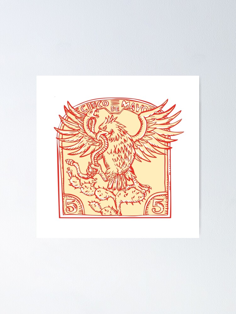 "Mexican Eagle Devouring Snake Etching" Poster by patrimonio | Redbubble