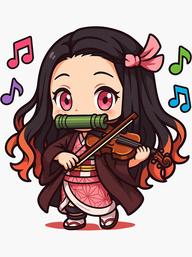 "Chibi Nezuko Playing Violin – Kawaii Demon Slayer Art" Sticker for ...