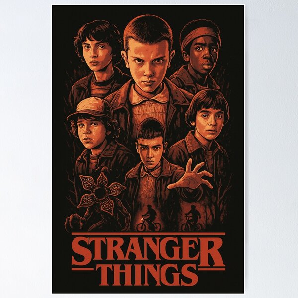 "Stranger Things Retro Horror Poster – Hawkins Kids & Demogorgon Art ...