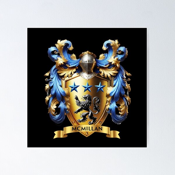 "McMillan Family Crest The Lions Roar Beneath a Crown of Stars" Poster ...