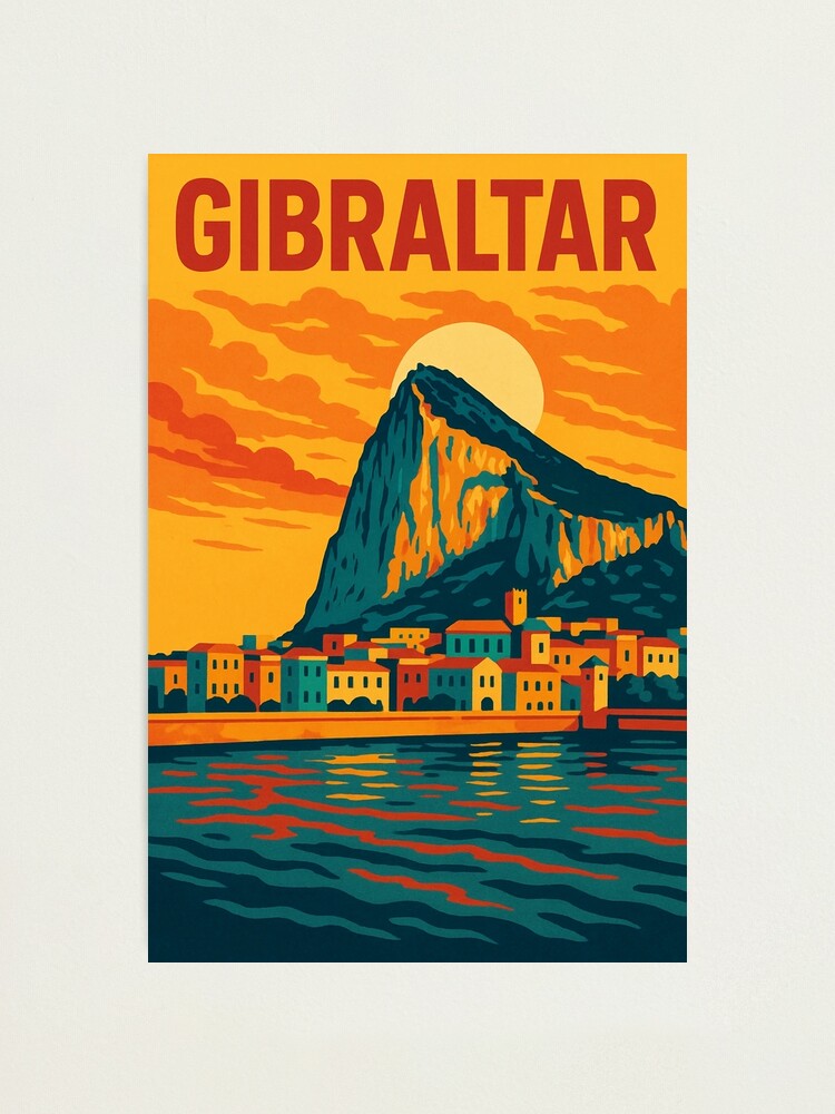 "Gibraltar Travel Poster | Retro Pop Art Landscape | Iconic Rock of ...