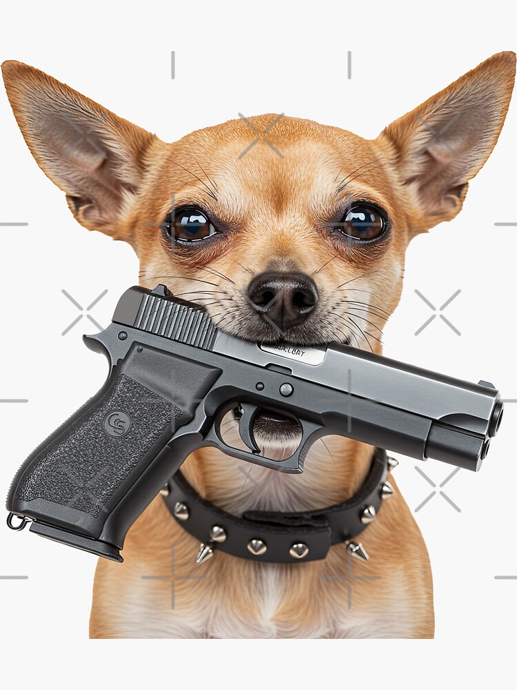 " Chihuahua with gun" Sticker for Sale by 1artcolor | Redbubble