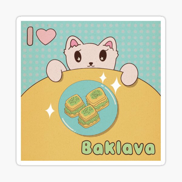 "Baklava retro cartoon with cat" Sticker by Ninindesign | Redbubble