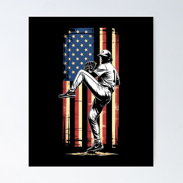 "Baseball American Flag Pitcher USA Pitching 4th Of July Gift " Poster ...