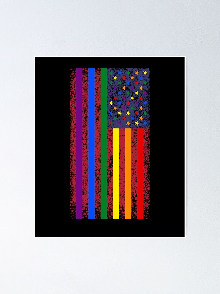 Gay Lesbian Pride Queer Parade Rainbow American Usa Lgbt Flag Poster