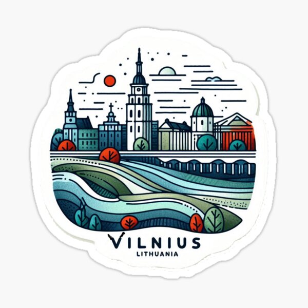 " Vilnius Lithuania Minimalist Watercolor Cityscape Sticker with ...