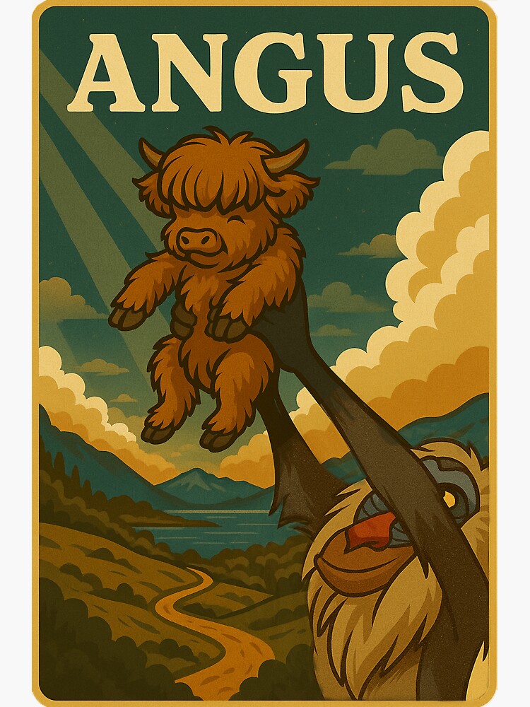 "Funny Highland Cow “Angus” Sticker – Baby Cow Lion King Parody ...