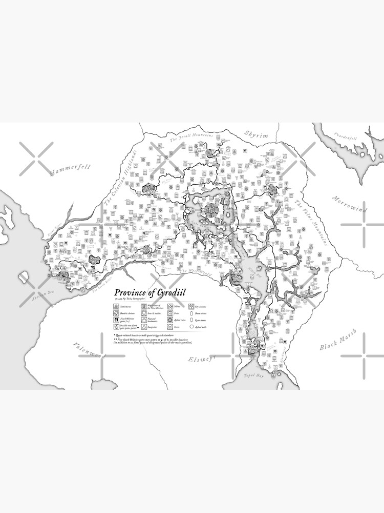 "The Elder Scrolls TES Oblivion Cyrodiil map with quest markers" Poster ...