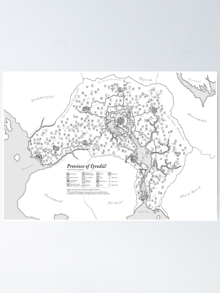 "The Elder Scrolls TES Oblivion Cyrodiil map with quest markers" Poster ...