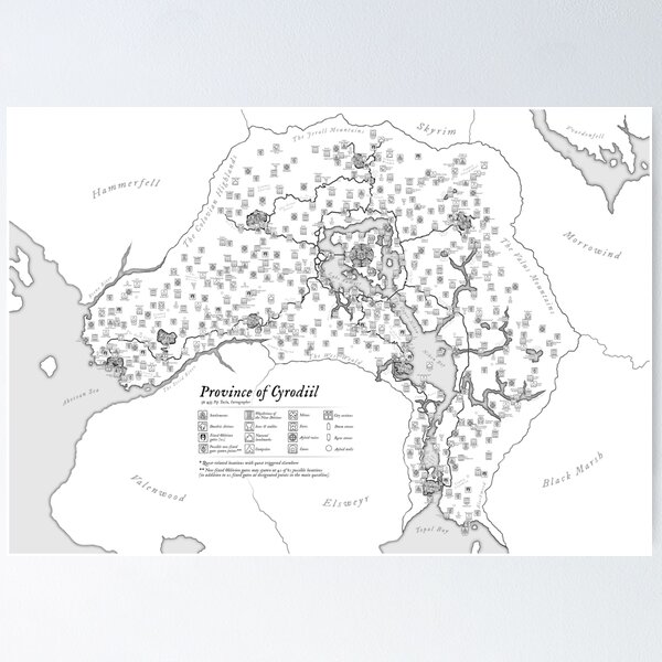 "The Elder Scrolls TES Oblivion Cyrodiil map with quest markers" Poster ...