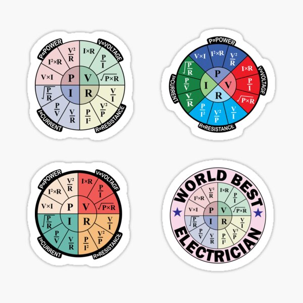"Electrical Engineering Ohm's law formulas Wheel four Stickers Sheet ...